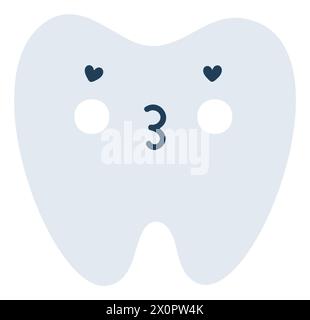 Gray tooth kiss Love Emoji Icon. Cute healthy tooth character. Object ...