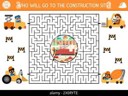 Construction site maze for kids with industrial concept, lifting crane ...