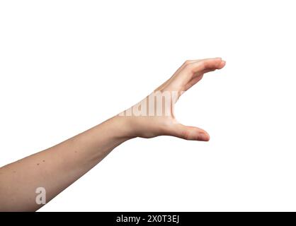 Hand holding something big, large with fingers, showing huge, isolated ...