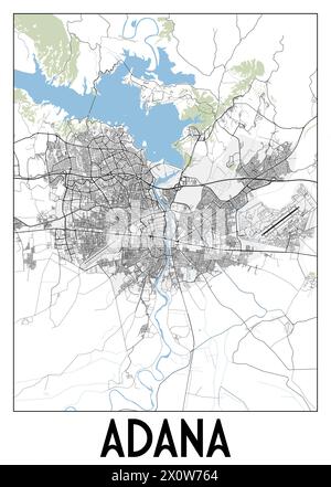 Vector map of Adana, Turkey. Urban city road map poster illustration ...