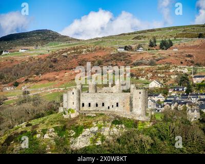 14 April 2023: Harlech, Gwynedd, Wales, UK - Harlech Castle and Harlech ...