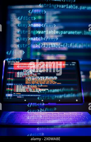 Working atmosphere of a programmer at home, background. Programming ...