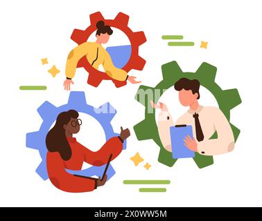 Effective teamwork and collaboration of employees. Tiny people moving ...