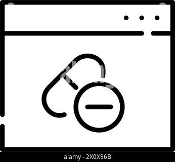 Icon with pills, tablets and browser page. Computer screen, online ...