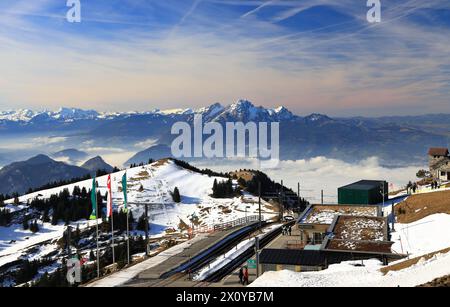 Mount Rigi, Switzerland – February 06, 2024: Visiting Mount Rigi. The ...