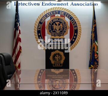 DEA logo seen on the wall as Senator Kirsten Gillibrand speaks during ...