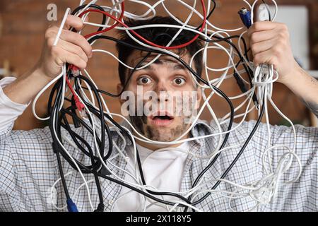 Electrocuted young man with burnt face at home Stock Photo - Alamy