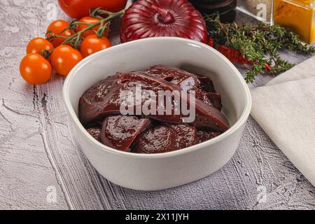 Raw dietary beef liver slices for cooking Stock Photo - Alamy