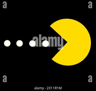 Pac Man eating white balls, video game theme vector illustration. Retro ...