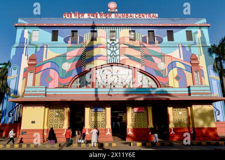 The colorfully painted front side of Mumbai Central Station in Mumbai ...