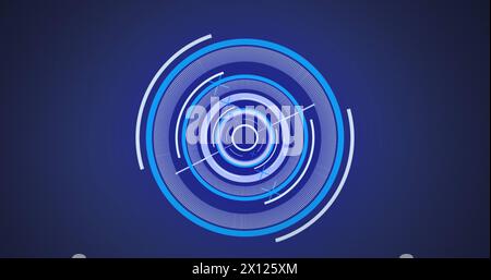 Image of neon round scanner spinning against clouds in the blue sky ...
