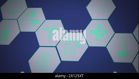 Image of multiple medical icons floating against blue background Stock ...