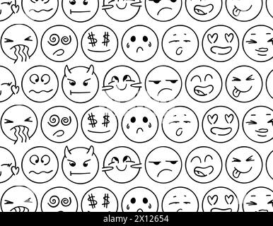 Pattern doodle emotions emoji. Doodle of cute emotions on a white ...