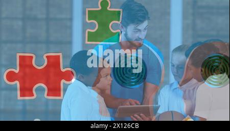 Image of puzzle over diverse students Stock Photo - Alamy