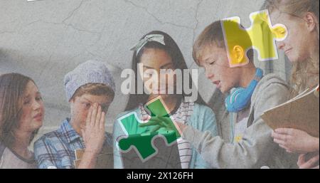 Image of puzzle over diverse students Stock Photo - Alamy
