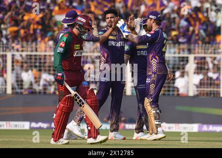Kolkata Knight Riders' Vaibhav Arora celebrates the dismissal of ...