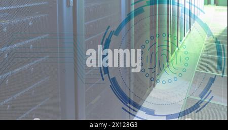 Image of fingerprint in loading circles over data server racks in server room Stock Photo - Alamy