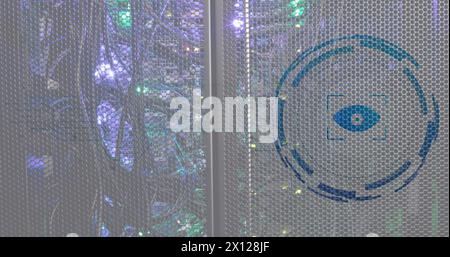 Image of eye in loading circles over illuminated data server racks in server room Stock Photo ...