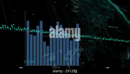 Image of interface with binary coding and statistical data processing against blue background ...