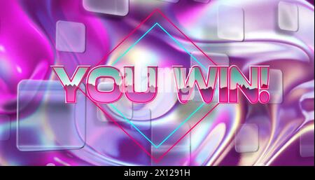 Image of you win text and shapes over data processing on black ...