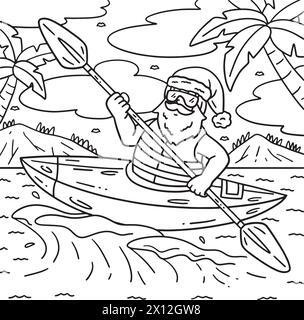 Christmas in July Santa Kayaking Colored Cartoon Stock Vector Image ...