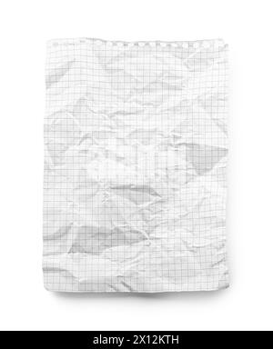 Crumpled checkered notebook sheet isolated on white, top view Stock ...