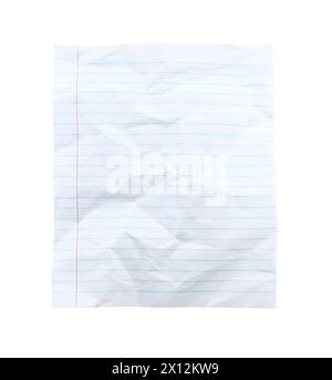 Crumpled lined notebook sheet isolated on white, top view Stock Photo ...