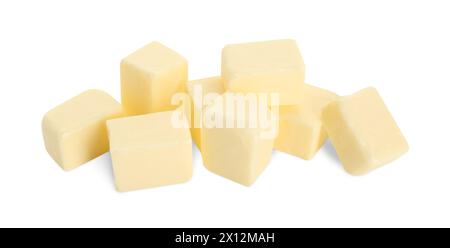 Pile of tasty butter cubes isolated on white Stock Photo - Alamy