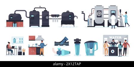 Plant equipment for water purification process illustration Stock ...