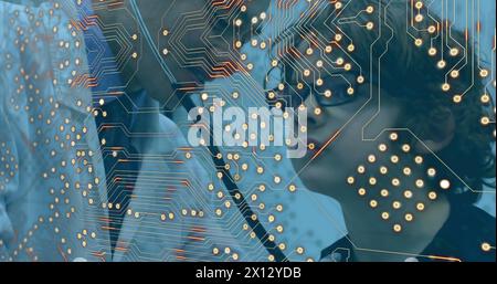 Microprocessor connections against asian male doctor examining ...