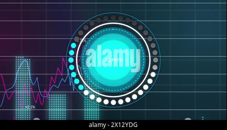 Image of graphs, circle and data on navy background Stock Photo - Alamy