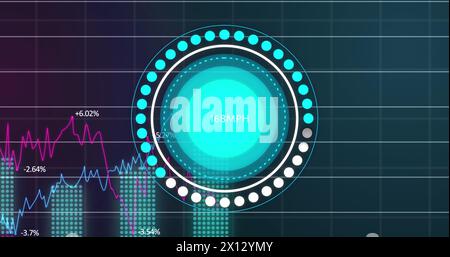 Image of graphs, circle and data on navy background Stock Photo - Alamy