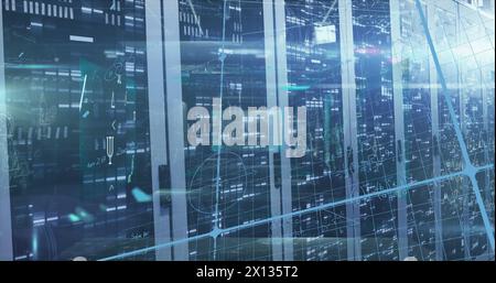 Image of processing data and maths calculations over flashing computer ...