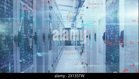 Image of processing data and maths calculations over computer server room Stock Photo - Alamy