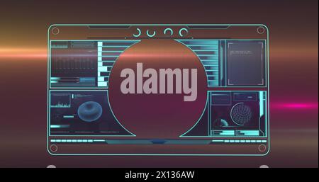 Image of light trails over data processing on black background Stock ...