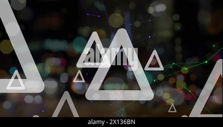 Image of triangles and spots on black background Stock Photo - Alamy
