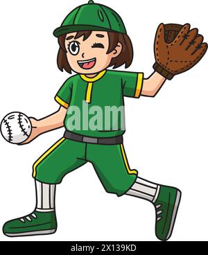 Baseball Girl Pitcher Colored Cartoon Illustration Stock Vector Image ...