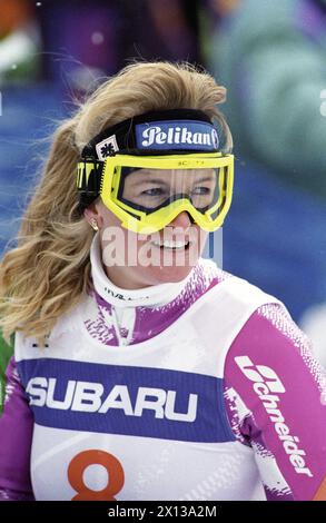 Austrian skier Elfie Eder after the slalom at the Alpine Ski ...