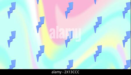 Image of blue lightning icons repeated over stripes on blue background ...