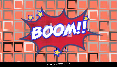 Image of boom text over orange dots on black background Stock Photo - Alamy