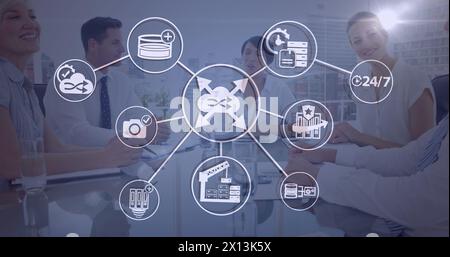 Image of network of digital icons over diverse business people Stock ...