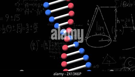 Image of mathematical equations over dna strand on black background ...