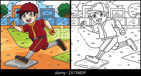 Baseball Boy Reaching Base Coloring Page for Kids Stock Vector Image ...