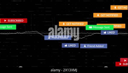 Image of notification bars and multiple graphs with grid pattern over ...