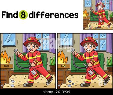 Firefighter Fire Extinguisher Find The Differences Stock Vector Image ...