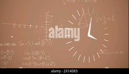 Image of clock moving over math formulas over beige background Stock ...