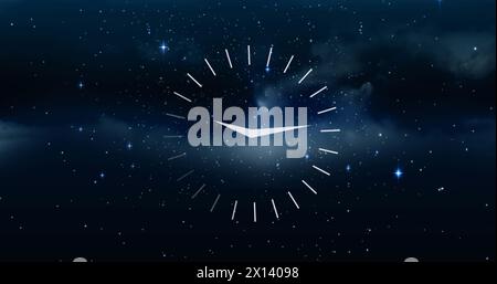 Image of clock moving over stars on black background Stock Photo - Alamy