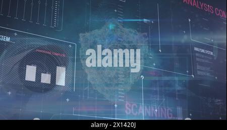 Image of digital shield over scanning and data processing on digital ...