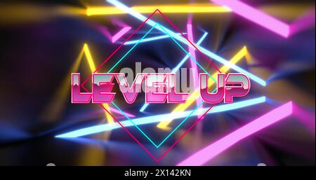 Image of level up text over colorful graphics and shapes Stock Photo ...