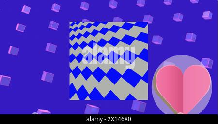 Image of shapes moving and heart over black background Stock Photo - Alamy